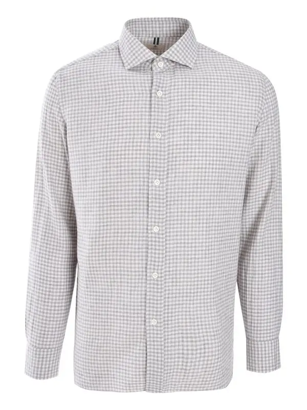 LUIGI BORRELLI Checked Poplin Shirt - Grey