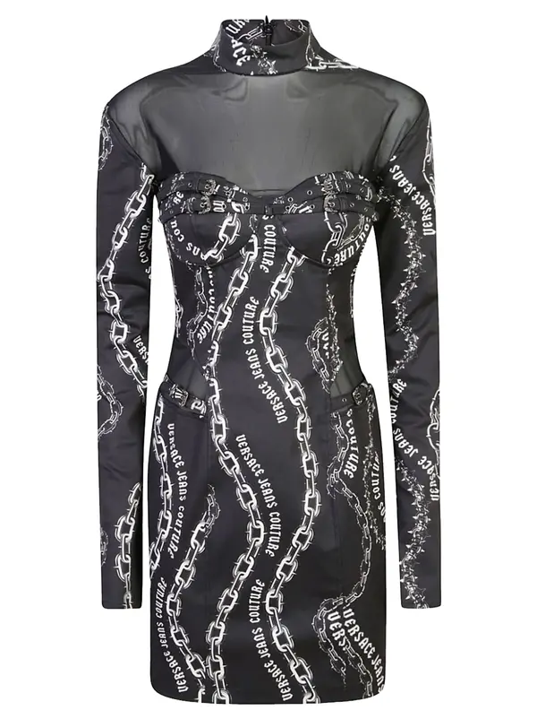 Versace Chain Couture-print Mini Dress - Black