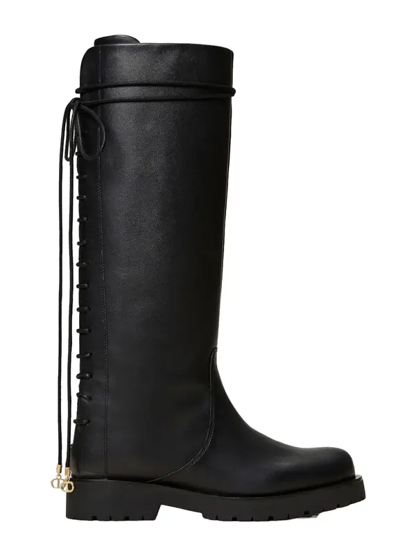TWINSET Lace-up Leather Knee-high Boots - Black