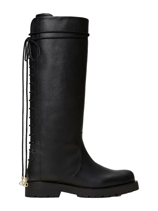 TWINSET Lace-up Leather Knee-high Boots - Black