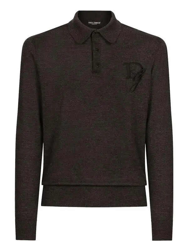 Dolce & Gabbana Logo-embroidered Cashmere Polo Shirt - Grey