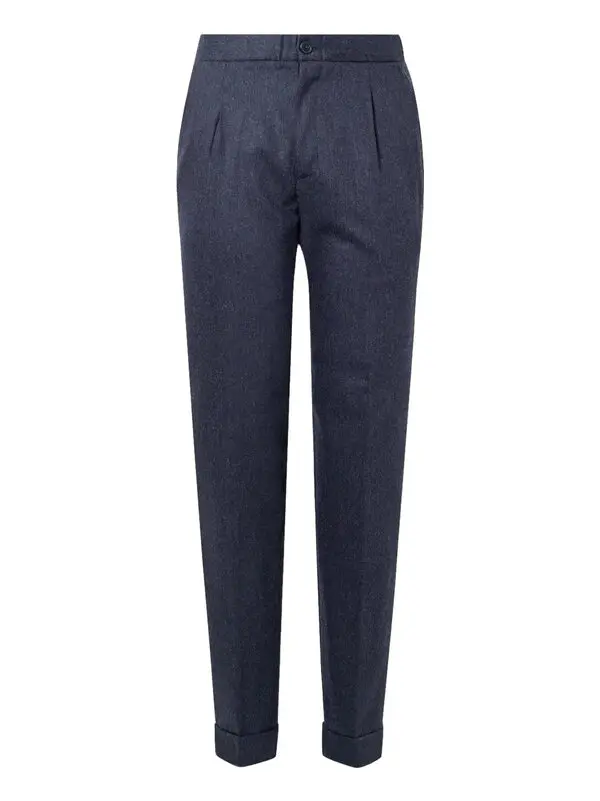 Thom Sweeney Slim-fit Pleated Wool-blend Trousers - Blue
