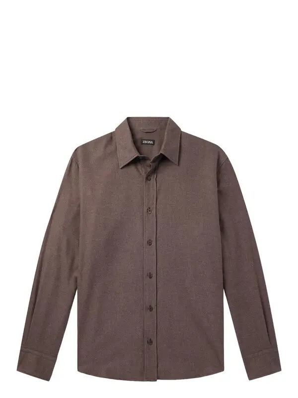 Zegna Brushed-cotton Twill Shirt - Brown