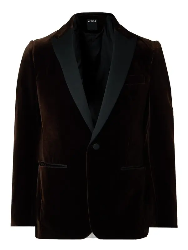 Zegna Satin-trimmed Cotton-velvet Tuxedo Jacket - Brown