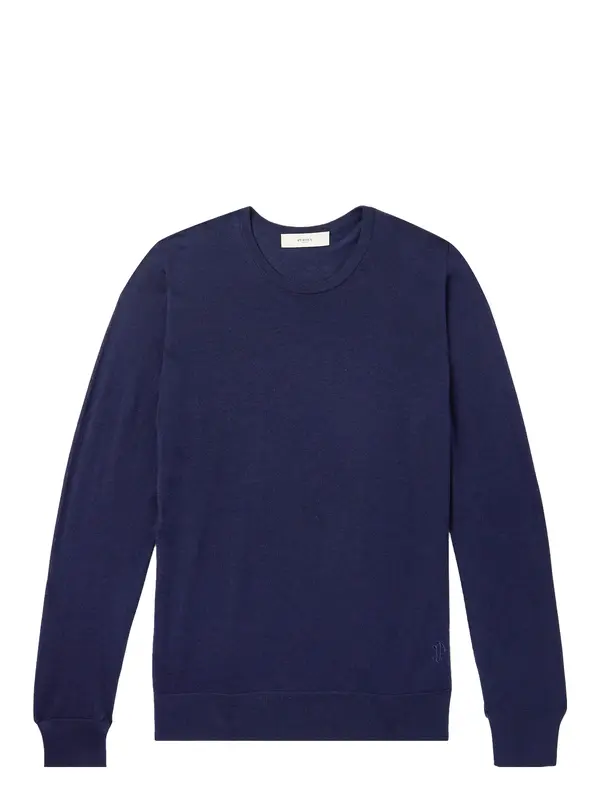 Purdey Logo-embroidered Merino Wool Sweater - Blue
