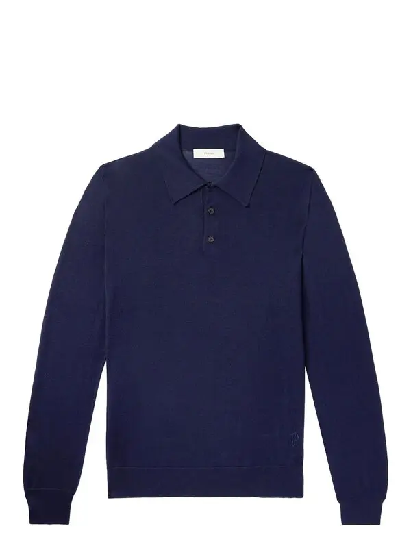 Purdey Logo-embroidered Merino Wool Polo Shirt - Blue