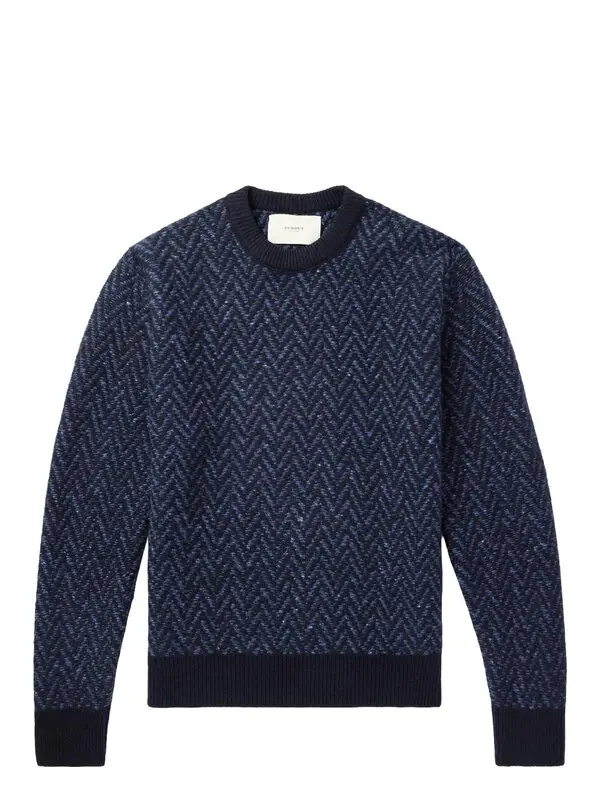 Purdey Hertford Herringbone Cashmere Sweater - Blue