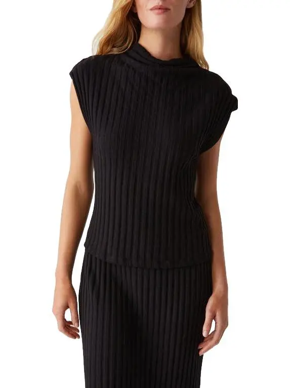 Michael Stars Nara Rib Funnel Neck Knit Top - Black