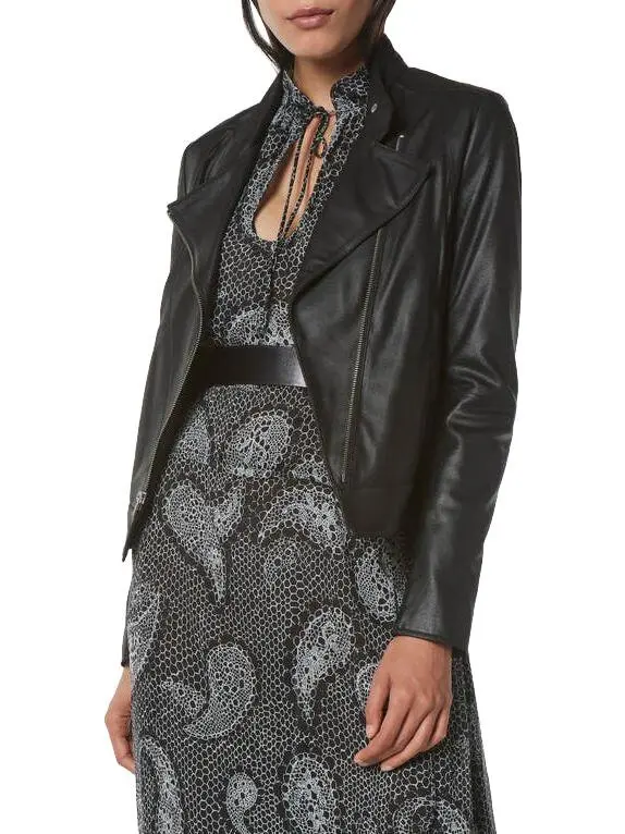 Andrew Marc Asymmetric Leather Moto Jacket - Black