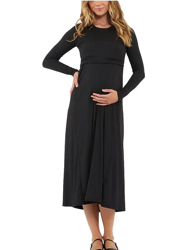 RIPE MATERNITY Luxe Knit A-line Nursing Dress - Black