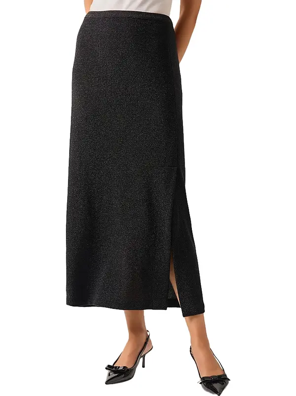Misook Metallic Knit Maxi Skirt - Black