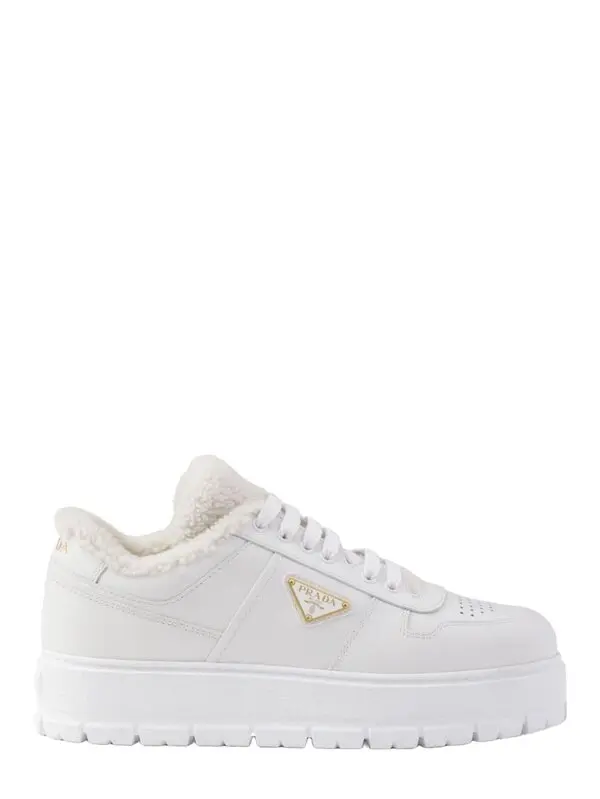 Prada Shearling Leather Sneakers - White