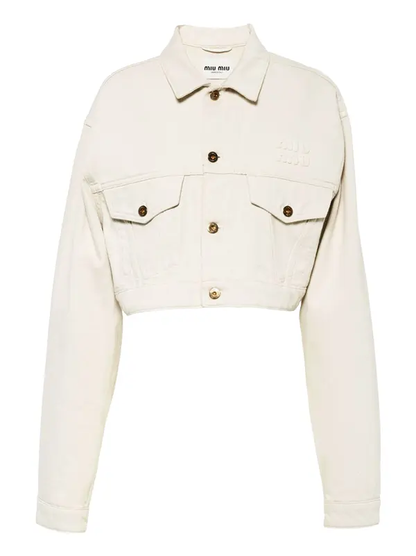 Miu Miu Logo-appliqué Denim Jacket - Neutrals
