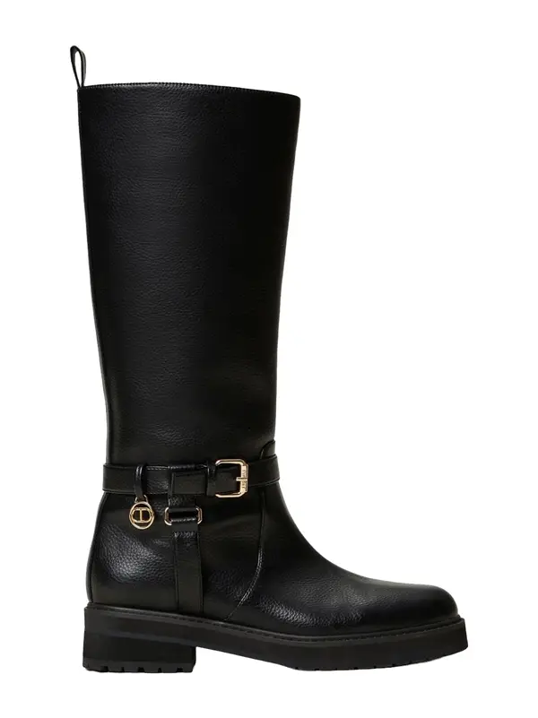 TWINSET 40mm Leather Tall Boots - Black