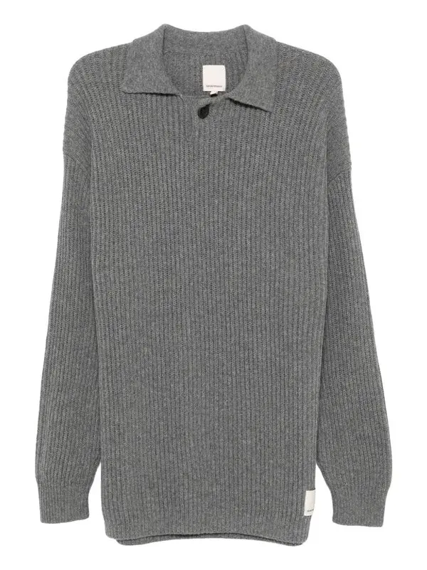 Emporio Armani Ribbed-knit Polo Shirt - Grey