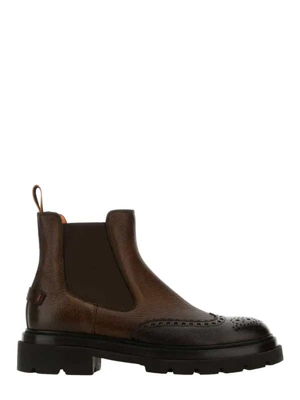 Santoni Brogue Chelsea Boots - Brown