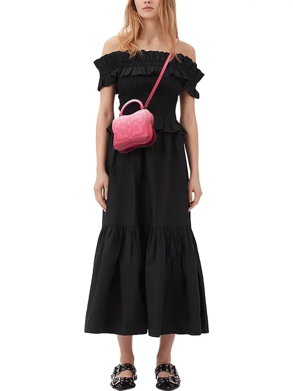 GANNI Cotton Poplin Maxi Flounce Skirt - Black