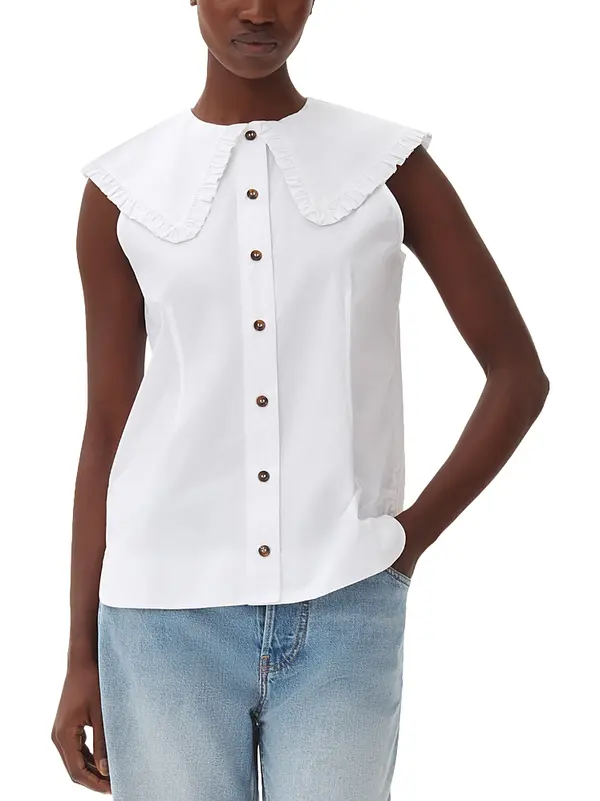 GANNI Frill Collar Sleeveless Shirt - Bright White