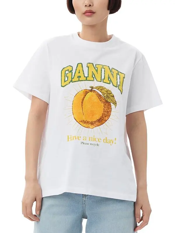 GANNI Relaxed Peach Tee - Bright White