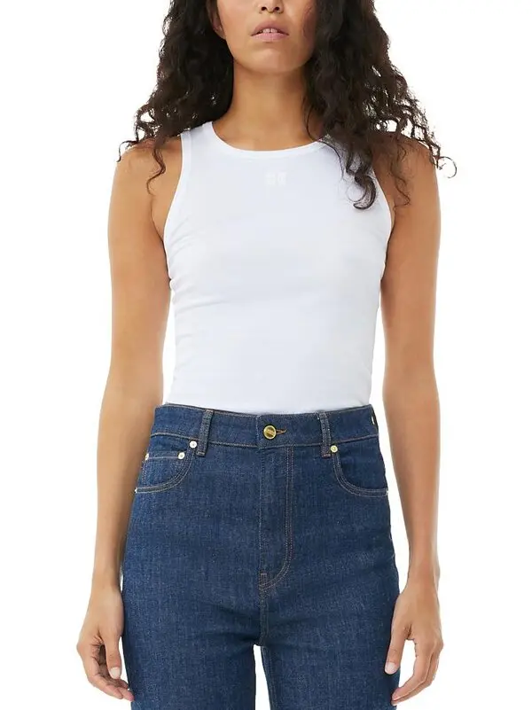 GANNI Soft Ribbed Tank Top - Bright White