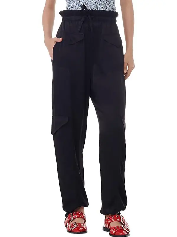 GANNI Washed Satin Pocket Pants - Black