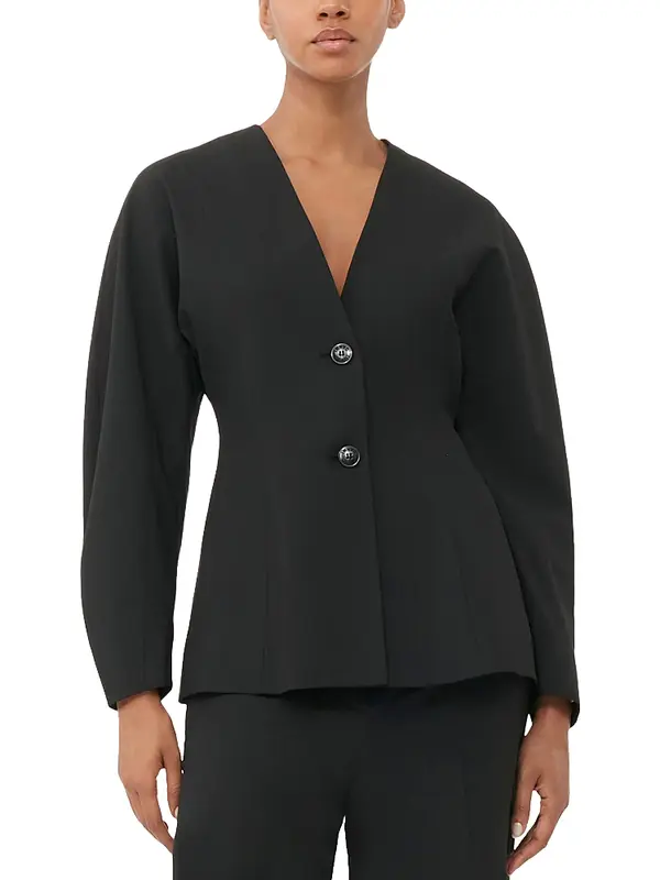 GANNI Fitted Drapey Melange Blazer - Black