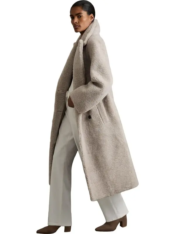REISS Jett Shearling Coat - Neutral