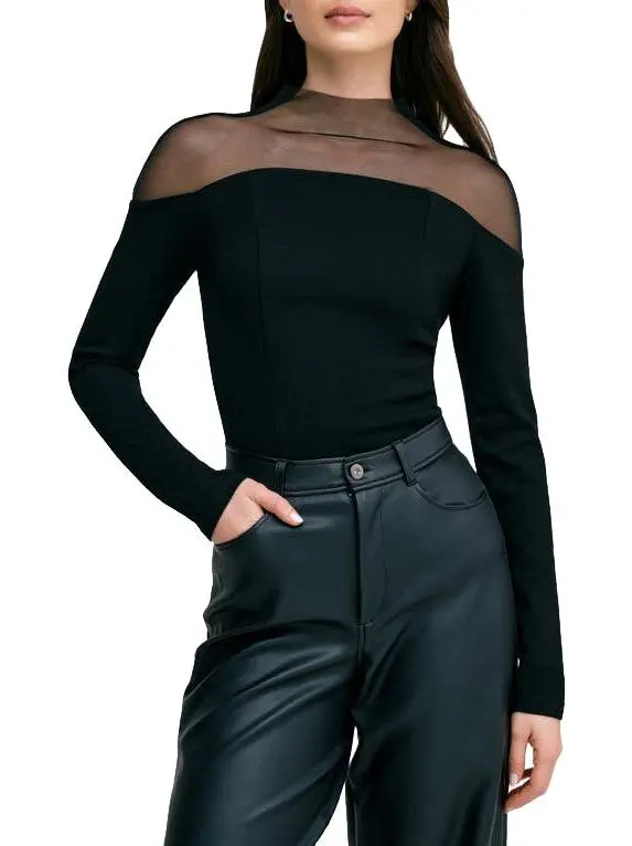MARCELLA Joanna Sheer Yoke Funnel Neck Top - Black