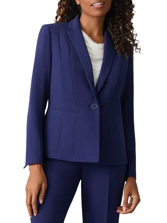 KASPER Stretch Crepe One-button Blazer - Kasper Navy