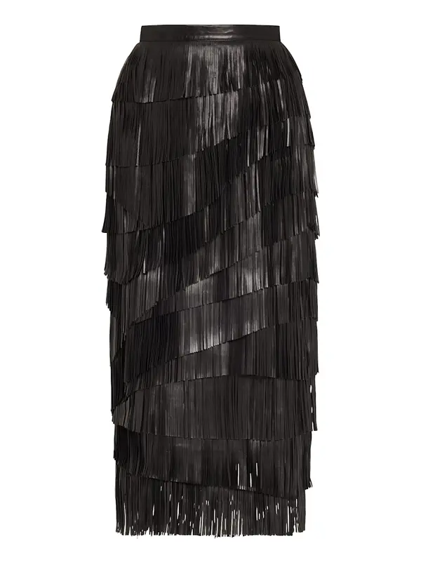 Ulla Johnson Therese Leather Fringe Midi Skirt - Noir