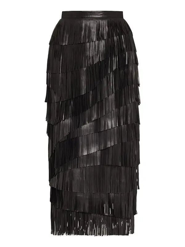 Ulla Johnson Therese Leather Fringe Midi Skirt - Noir