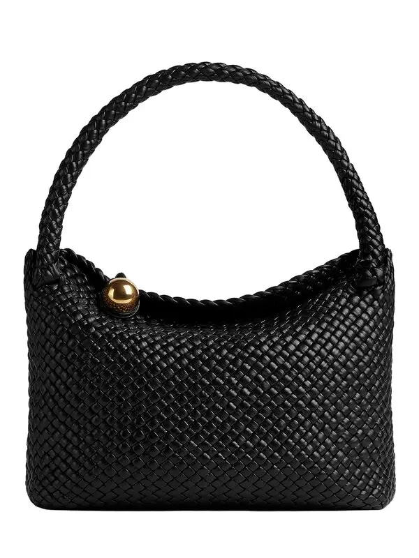 BOTTEGA  VENETA Intreccio Leather Shoulder Bag - Black