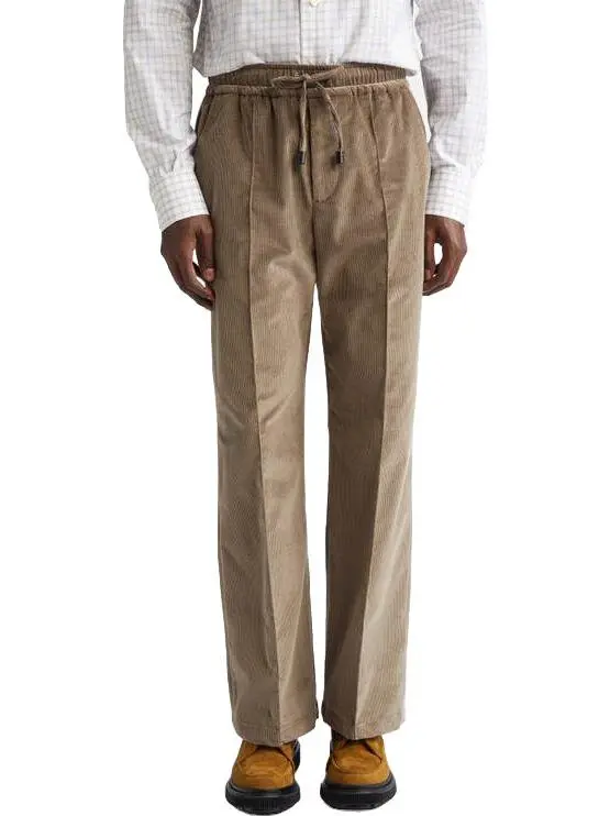 Isaia Stretch Corduroy Wide Leg Pants - Pastel Brown