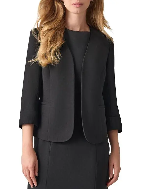 KASPER Cardigan-style Stretch Crepe Blazer - Black