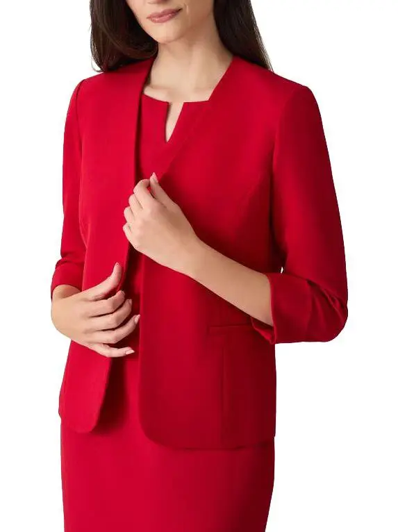 KASPER Cardigan-style Stretch Crepe Blazer - Fire Red