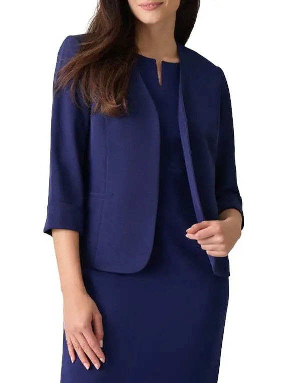 KASPER Cardigan-style Stretch Crepe Blazer - Kasper Navy
