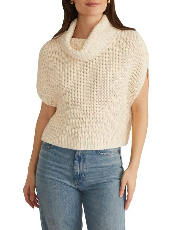 525 America 525 Cate Short Sleeve Cowl Neck Cotton Sweater - Cream