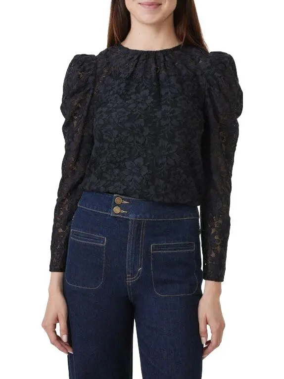 Habitual Floral Lace Puff Sleeve Top - Black