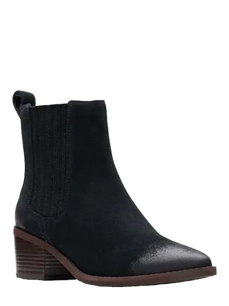 Clarks Morzine Top Pointed Toe Chelsea Boot - Black Suede