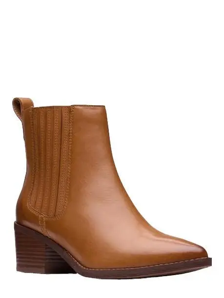 Clarks Morzine Top Pointed Toe Chelsea Boot - Tan Leather