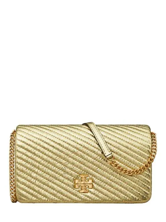 Tory Burch Kira Quilted Metallic Leather Wallet On Chain - Gold