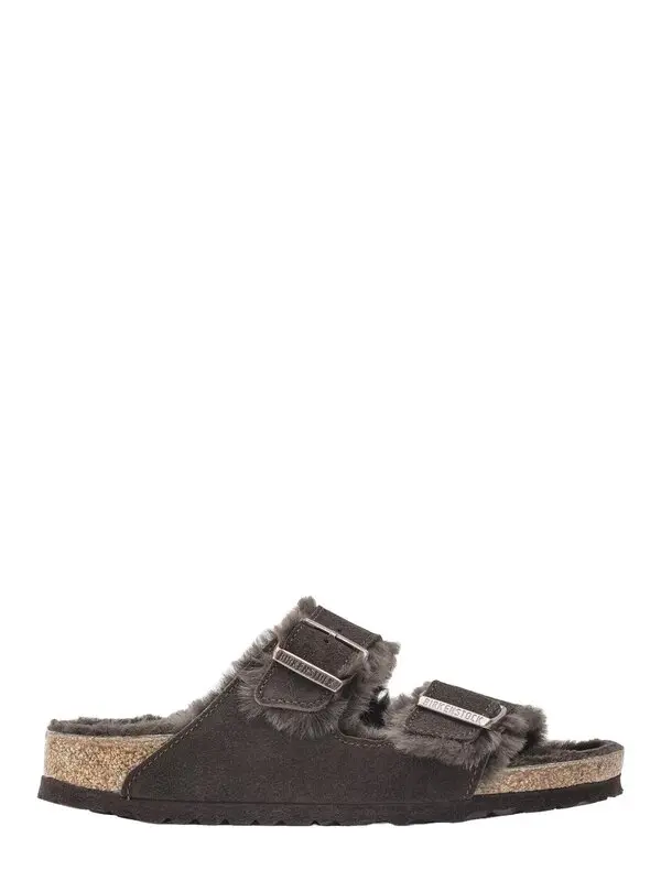 BIRKENSTOCK Arizona Suede Sandals With Shearling Lining And Buckles - Brown