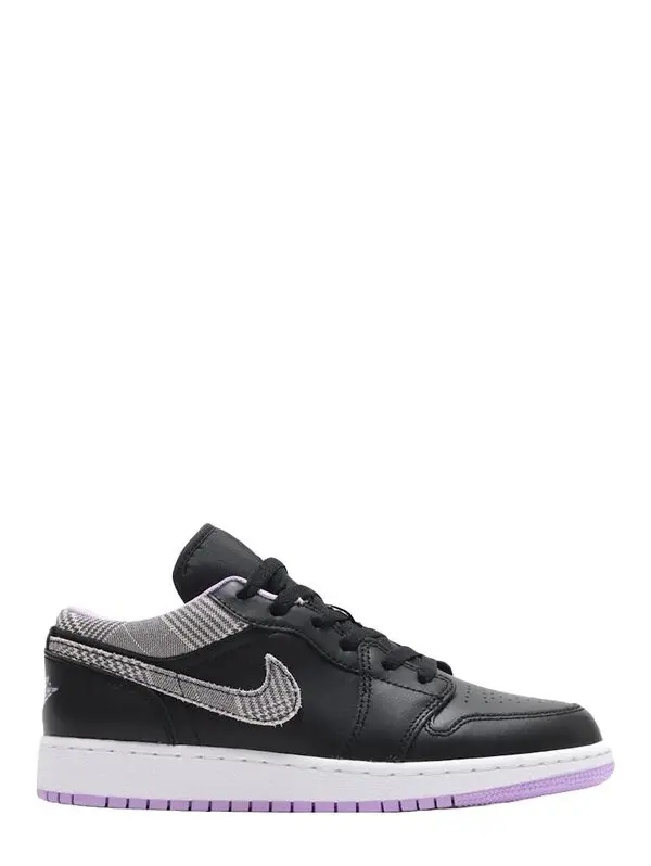 JORDAN 1 Low Houndstooth Sneakers - Black/lilac/metallic Silver
