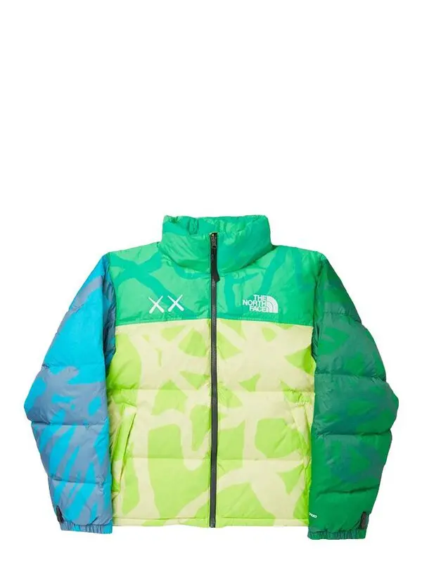 KAWS X The North Face Youth Retro 1996 Nuptse Jacket - Kw Safety Green Nuptse Print
