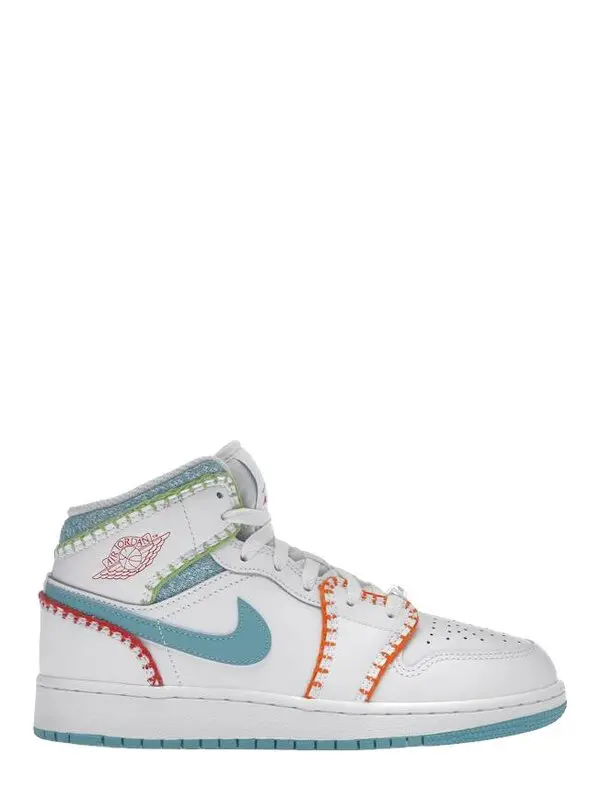 JORDAN 1 Mid Knit Sneakers - White/washed Teal/rush Pink