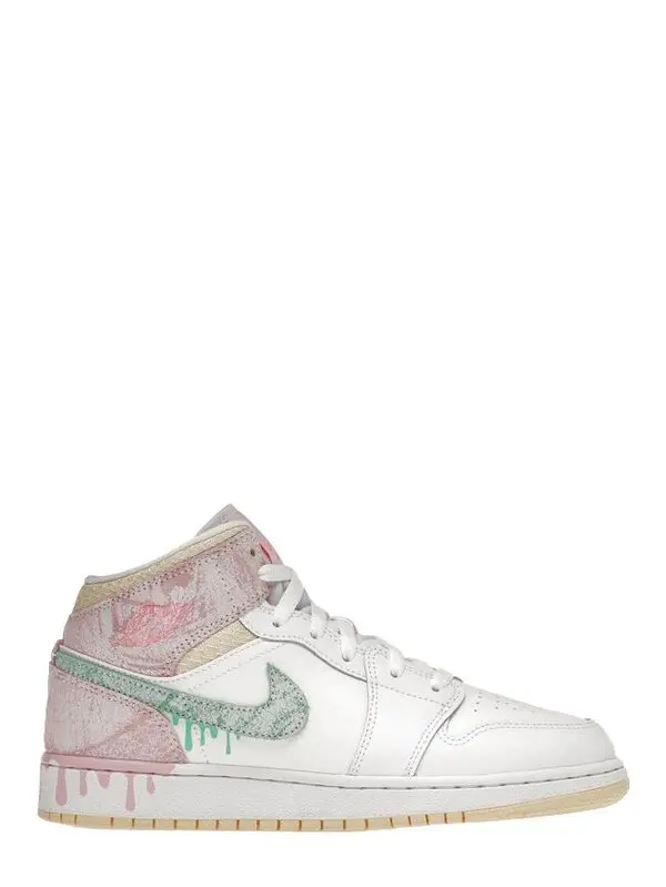 JORDAN 1 Mid Paint Drip Sneakers - White/green Glow/arctic Punch