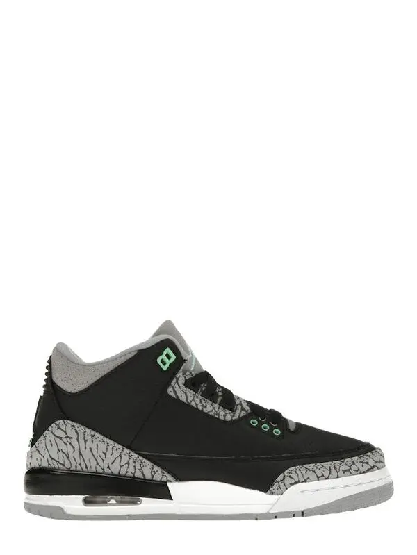 JORDAN 3 Retro Grade Schoolers Sneakers - Black/green Glow/wolf Grey