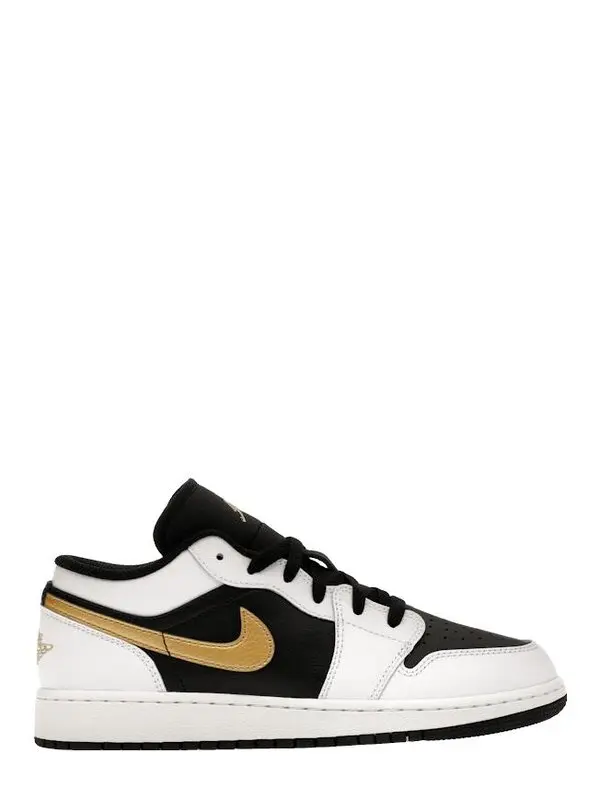 JORDAN 1 Low Gold Swoosh Sneakers - White/black/metallic Gold