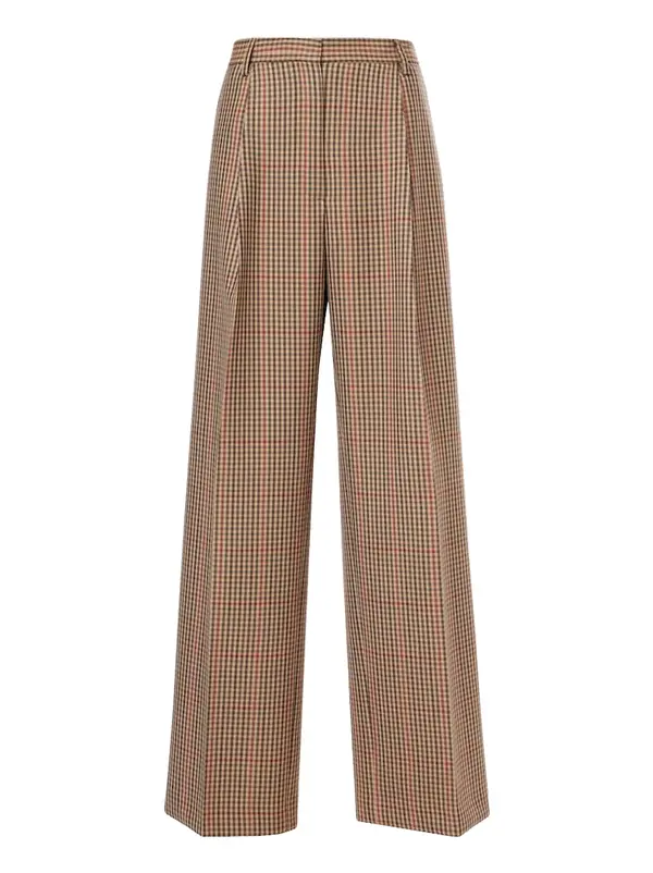 Dries Van Noten Checked Wool Wide-leg Trousers - Brown