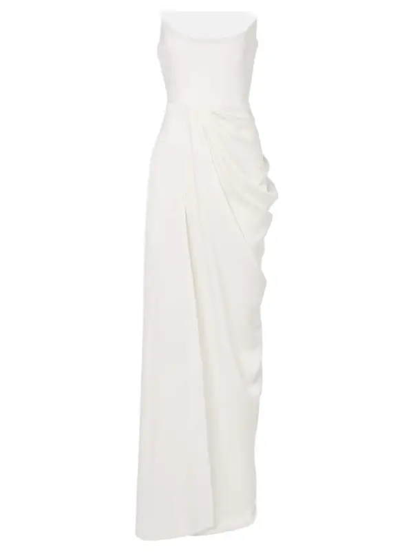 Alex Perry Bridal Draped Crêpe Bustier Gown - White